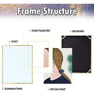 AUEAR, 11x14 Aluminum Metal Wall Mounting Photo Frame with Ivory Mat for 8x10 Pictures Includes Sawtooth Hangers, Spring Clips Real Glass (Gold, 2-Pack)