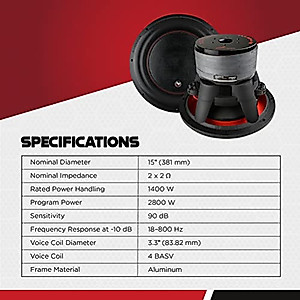 AudioPipe TXX-BDC4-15D 15 Inch 2,800 Watt High Performance Powerful Dual 2 Ohm DVC Vehicle Car Audio Subwoofer Speaker System, Black