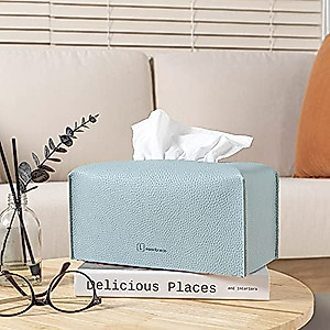 GOODSDECO PU Leather Tissue Box Cover Rectangle - Modern Tissue Box Holder Organaizer for Home Office Bathroom Car, Pastel Organaizer (Sky Blue)