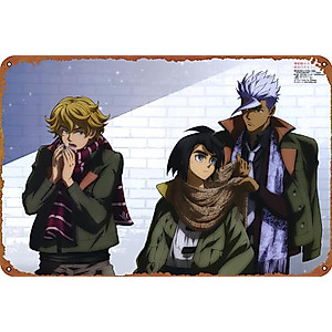 Gundam Mobile Suit Gundam: Iron Blooded Orphans Mikazuki Augus Eugene Sevenstark Orga Itsuka Metal Tin Sign Garage Sign Wall Decoration Old Car Shop Movie Poster Oil Station Sign 8 × 12 inches