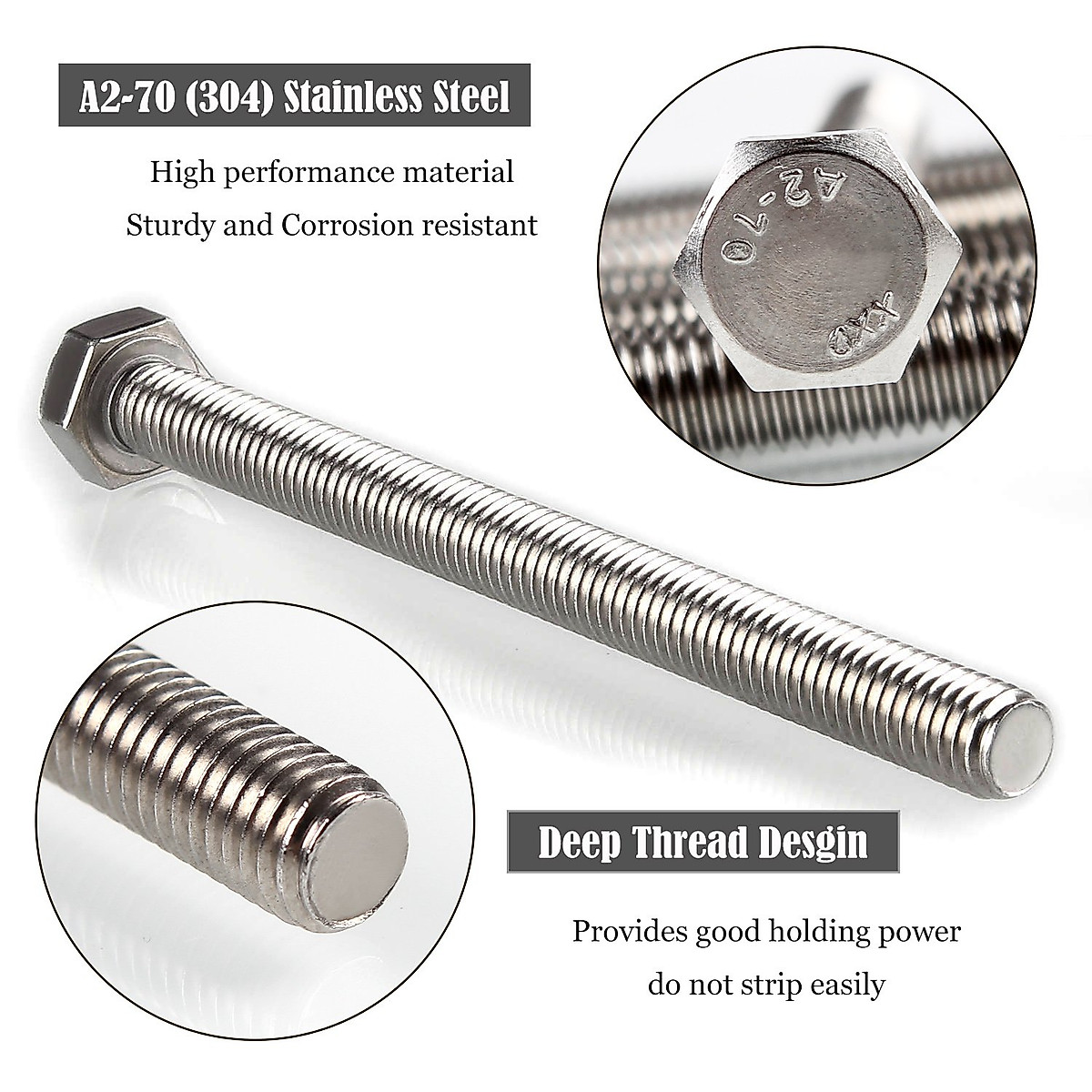 10PCS M8 Hex Bolt, Stainless Steel M8-1.25 x 100mm Hex Head Screw Bolts, A2-70(304) Fully Threaded Hex Tap Bolts