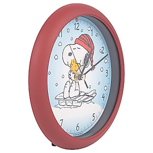 Mark Feldstein & Associates Peanuts Snoopy On Sled Linus and Lucy Sound Blue 8 x 8 Christmas Clock