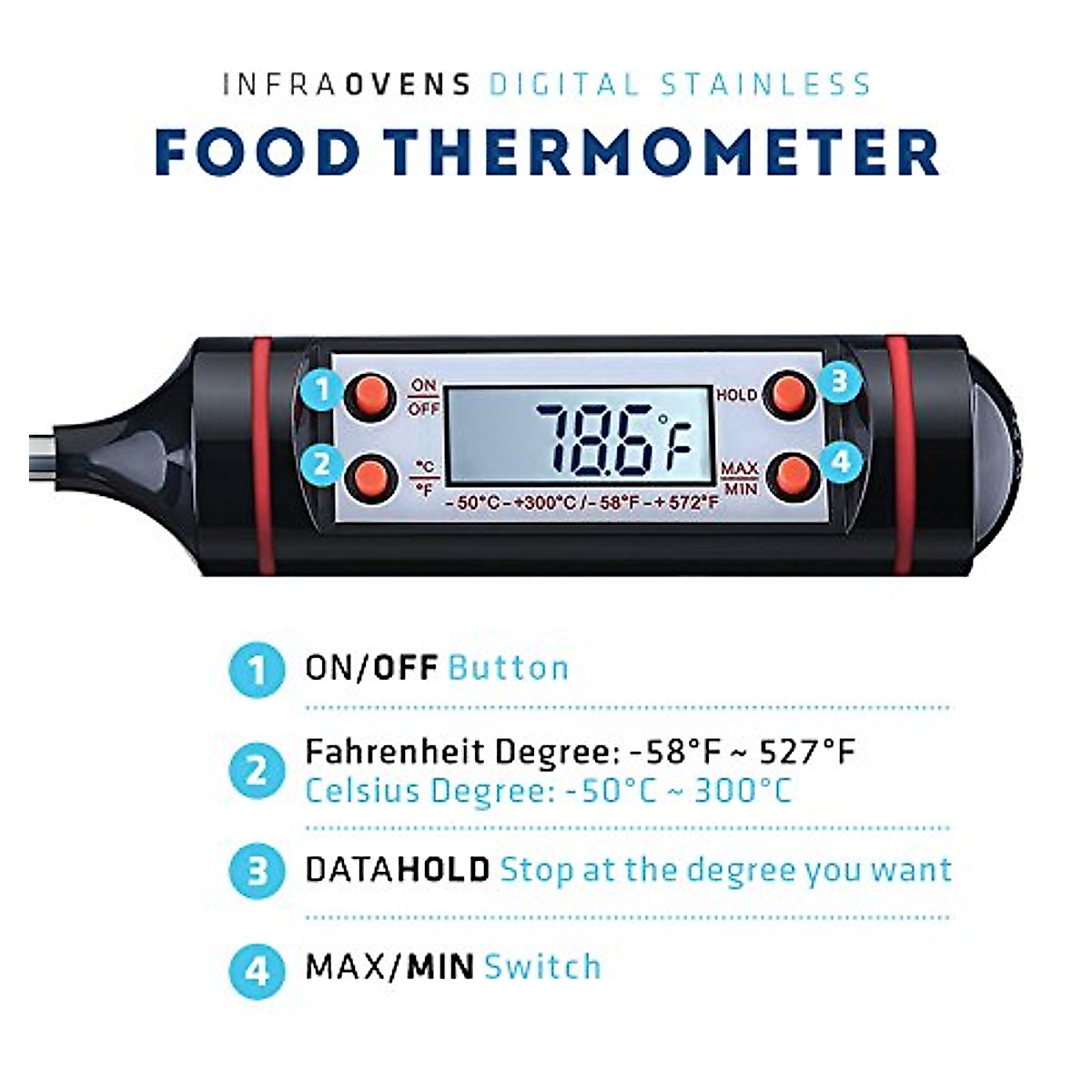 Air Fryer Cook Times Cheat Sheet Magnet Accessories | Airfryer Cookbooks, Magnetic Temperature Cooking Guide Chart for Quick Reference + Food Thermometer for Kitchen Cooking, Baking & Grilling