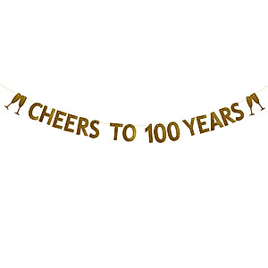 Betteryanzi Gold Cheers to 100 Years Banner,Pre-strung,100th Birthday/Wedding Anniversary Party Decorations Supplies,Gold Glitter Paper Garlands Backdrops,Letters Gold CHEERS TO 100 YEARS