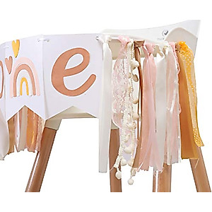 Bohemian Party Rainbow Birthday Banner -1st birthday high chair bunting decoration, silent and neutral modern girl, smash cake props, photographer photo props. (Bohemian Rainbow)