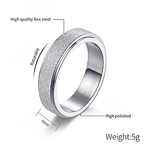 WLPCIV Anxiety Ring for Women Men Stainless Steel Spinner Ring Fidget Band Rings Sand Blast Glitter Finish Rings for Stress Relieving Wedding Promise Ring, Silver Size 7