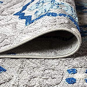 JONATHAN Y AMC101A-8 Mediterranean Medallion Indoor Outdoor Area-Rug Bohemian Floral Easy-Cleaning High Traffic Bedroom Kitchen Backyard Patio Porch Non Shedding, 8 X 10, Blue/Gray