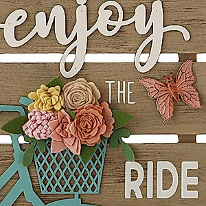 Farmhouse Wall Decor Spring Decorations for Home Metal Bicycle Butterfly Floral Sign Wood Rustic Wall Plaque Hanging Art Gift Indoor Outdoor 11" X 15" - Enjoy The Ride