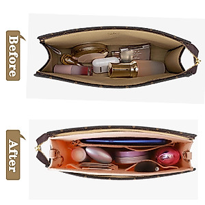 MISIXILE Felt Purse Insert Organizer with Zipper And Gold Buckles,Handbag Organiser Insert fits Toiletry Pouch 19 26(Pink-S)