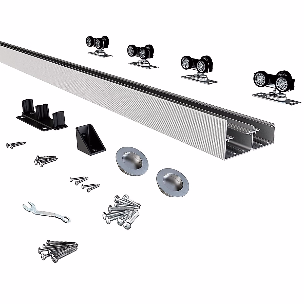 JUBEST Bypass Door Hardware 72", Aluminum Sliding Closet Door Hardware Set with Finger Pull Included, Smoothly and Quietly, for 2 Door System, Fit Door Thickness 1 3/8" or 1 3/4", Easy to Install