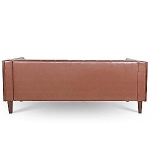 76'' Leather Chesterfield Sofa, Upholstered Tufted Modern Couch with 2 Pillows, Nailhead and Solid Wood Armrest Side Board, 3 Seater Sofa with Wooden Legs for Living Room, Bedroom, Office (Brown)