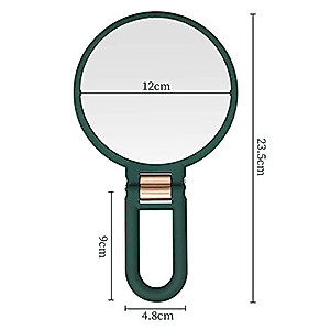 1X 15X Magnifying Hand Held Mirror,Double Side Folding Hand Mirror for Women with Adjustable Handle,Travel Table Desk Shaving Bathroom (Army Green)