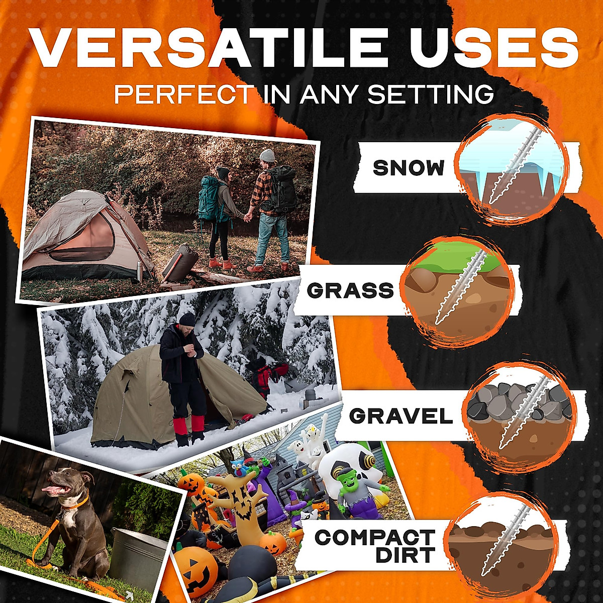 15 Pack 8" Heavy Duty Threaded Tent Stakes - Drill in Style Ground Anchor Screw in Pegs - Replace Bulky Canopy Weights - Comes with Hex Head Driver and Convenient Storage Bag Included