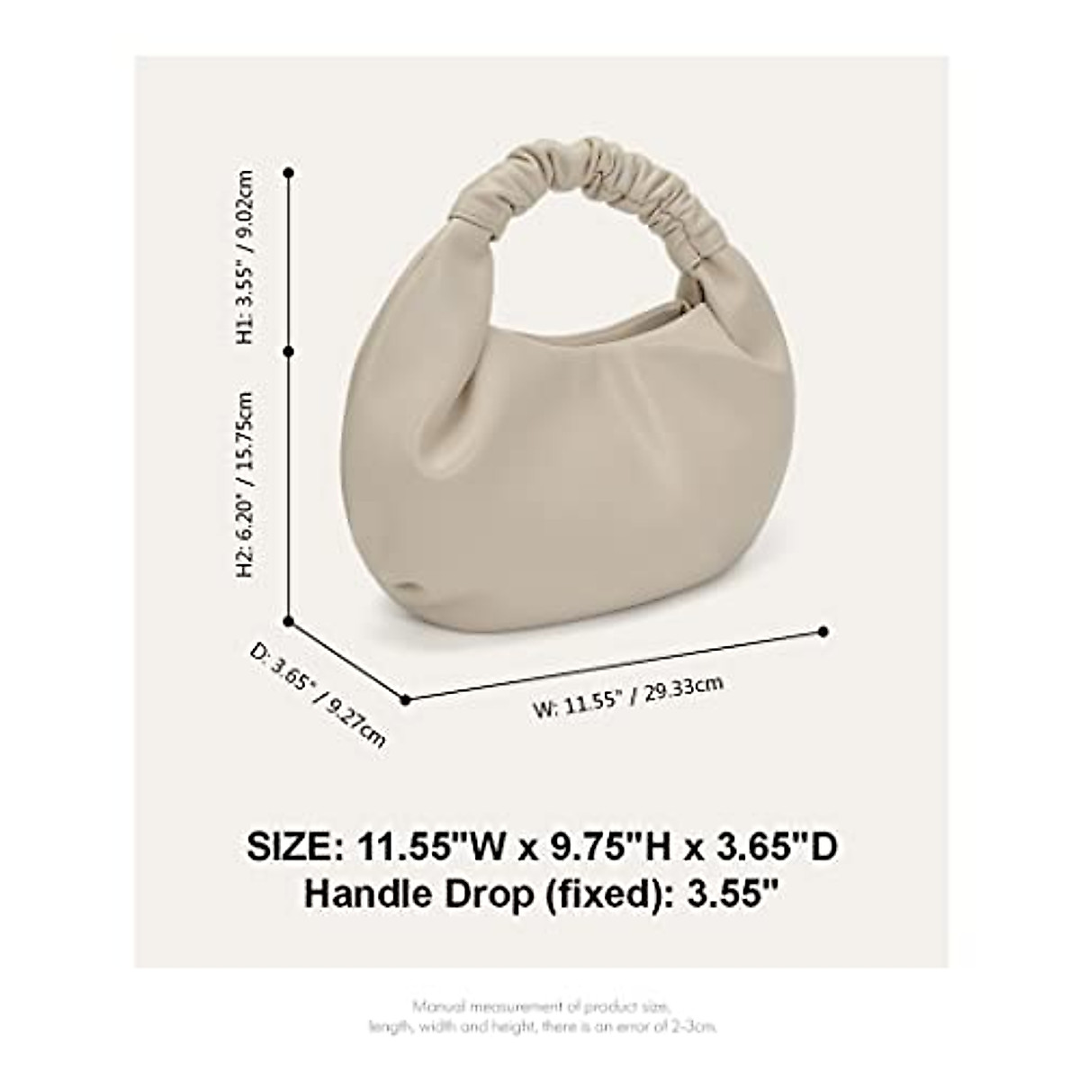 Pettata Chic Top Handle Bag for Women Small Ruched Hobo Handbag Beige Soft Faux Leather Tote Bags Purse