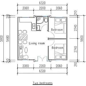 20ft Portable Container Prefab Mobile House with 2 bedrooms, 1 Bath, Kitchen, Windows and Doors (Customizable) for Outdoor Use, Adult Living and Storage with Steel Frame.