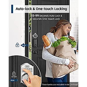TEEHO TE001K Keyless Entry Door Lock with Handle - Electronic Keypad Deadbolt with Door Knob - Deadbolt Smart Lock for Front Door - Auto Lock - Easy Installation - Satin Nickel
