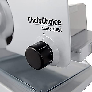 Chef'sChoice 615A Electric Meat Slicer Features Precision thickness Control & Tilted Food Carriage For Fast & Efficient Slicing with Removable Blade for Easy Clean, 7-Inch, Silver