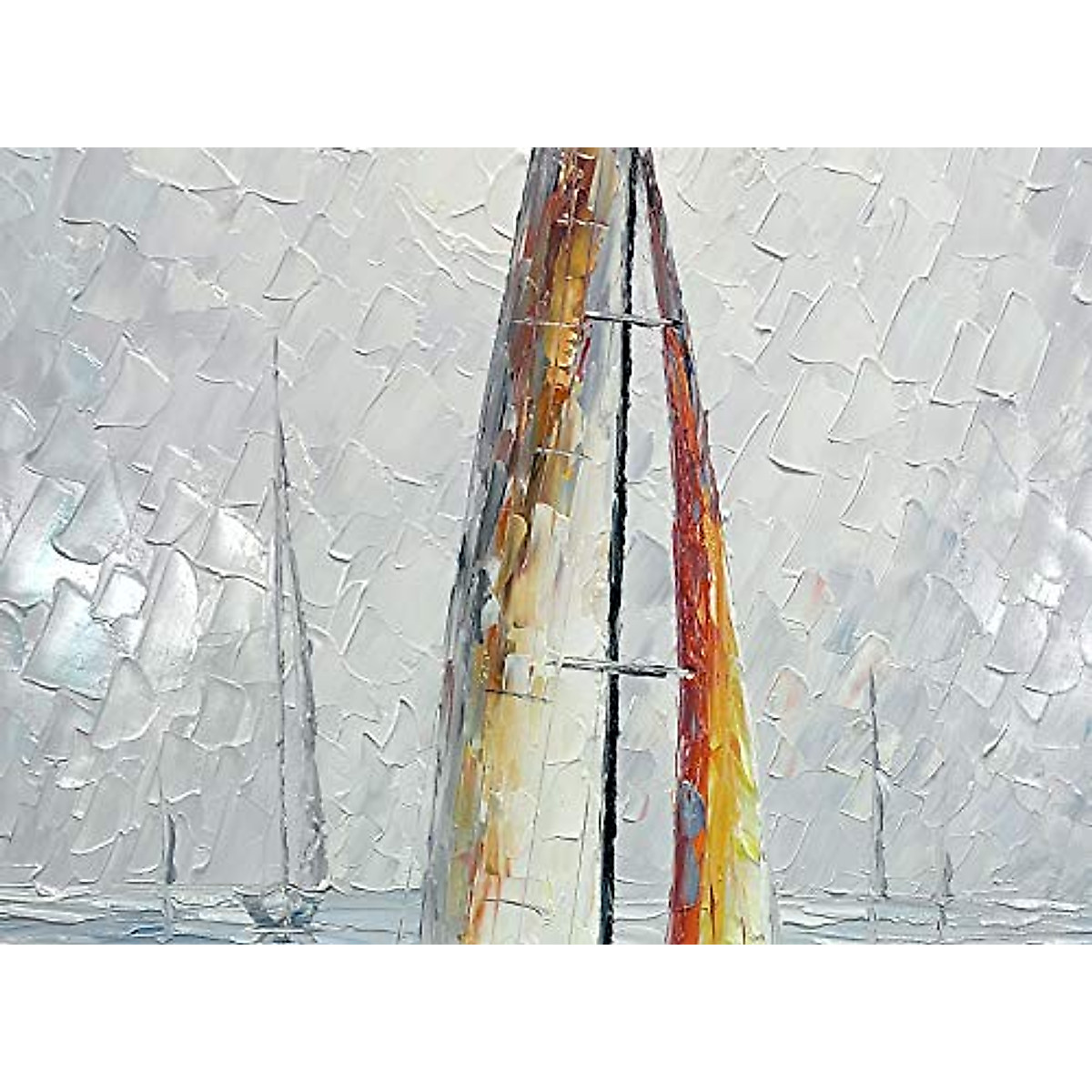 V-inspire Art,24X48 Inch Modern Abstract Hand Painted Oil Paintings Sailing Boat On The Sea Acrylic Canvas Hanging Painting Living Room Bedroom Wall Art Home Decoration