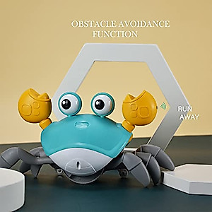 HUT Crawling Crab Baby Toy with Light Up for Kids Toddlers, Musical Toy with Automatically Avoid Obstacles, Sensory Walking Crab Toy for Kids, Tummy Time Crab Pet Toy Gift (Green)…