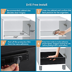 Sanbege Pull Out Cabinet Organizer Self Adhesive, Heavy Duty Metal Sliding Drawer, 16.9" D x 11.8" W x 3.7" H Slide Out Pantry Shelf for Kitchen, Bathroom, Bedroom, Living Room, Garage, Office (Black)