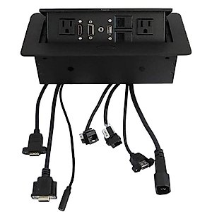 Zeshan Pop up Outlet Desktop Connection Box with 2 Independent Power, USB, RJ45, VGA, HDMI, 3.5 mm Audio for Office Black