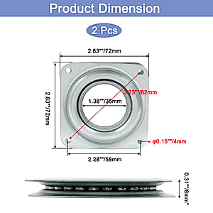 Suiwotin 2pcs 3" Square Lazy Susan Turntable Heavy Duty Lazy Susan Hardware, Steel Ball Bearing Rotating Tray Swivel Plate for Dining Table, Stool Chair, Pantry, Organizer (Silver)