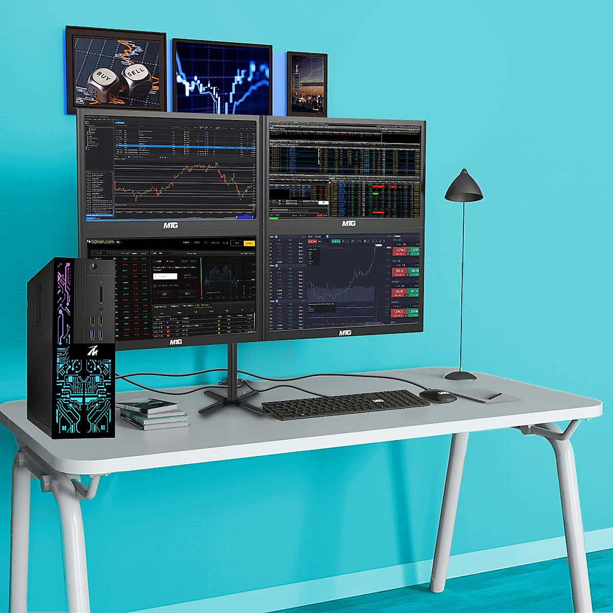 TechMagnet Trading Desktop PC Siwa 6 Intel Corei5-6500, 16GB RAM, 120GB SSD, 2TB HDD, 4 New 24” LED Monitors, 2 Network Cards, Trading Platform Support, MTG Keyboard & Mouse Win 10 Pro (Renewed)