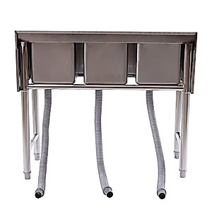 FXEIPOL 3 Compartment Stainless Steel Sink Stainless Steel Utility Sink Commercial Utility Basin with Baskets Freestanding Restaurant Sink for Gardens, Balconies