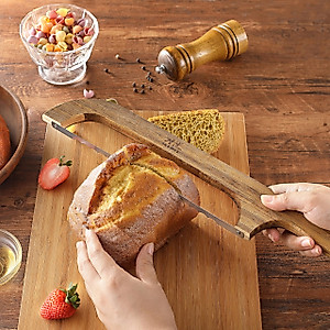 XZZWLL Bread Knife for Homemade Bread, 16.7" Wooden Serrated Sourdough Bread Knife, Stainless Steel Pointed Tips Blade and Bread Bow Knife Design, Bread Slicer for Homemade Bread