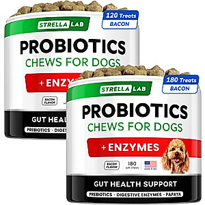 Probiotics Treats for Dog Bundle - Digestive Enzymes + Prebiotics - Chewable Fiber Supplement - Allergy, Diarrhea, Gas, Constipation, Upset Stomach Relief - Improve Digestion & Immunity - 300 Chews