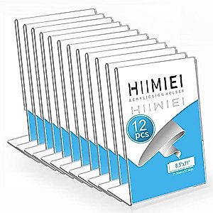 8.5x11 Acrylic Sign Holder, HIIMIEI Slant Back Sign Holders Portrait Ad Frames Clear Durable Flyer Display Stand for Office Home Store Restaurant Pack of 12