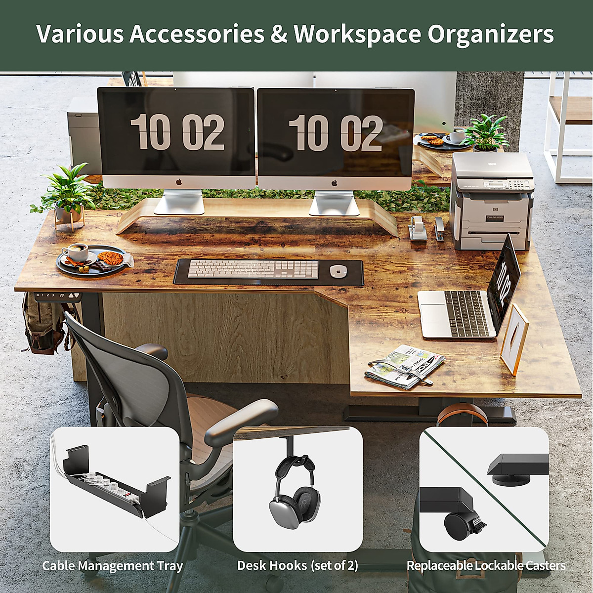 FEZIBO Triple Motor L-Shaped Standing Desk and Anti Fatigue Balance Board(Medium) for Standing Desk Bundle