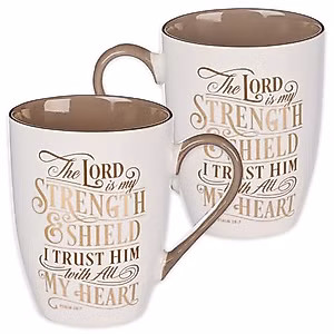 Christian Art Gifts Ceramic Coffee Mug for Women and Men 12 oz Caramel Brown Inspirational Coffee Cup - The Lord is My Strength Psalm 28:7 Non-toxic Lead and Cadmium-free Novelty Scripture Mug