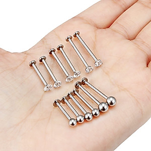 Ftovosyo 12Pcs 14G Cheek Piercing Jewelry Stainless Steel Dimple Rings Labret Long Tongue Barbell Body Piercing Jewelry for Women Men Bar Length 14mm-19mm Silver-Tone
