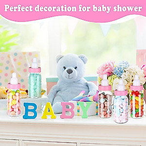 60 Pcs 4 Inch Baby Mini Milk Bottle Baby Shower Favor Fillable Feeding Bottle Candy Box Small Plastic Candy Bottle DIY Gift for Boy Girl Newborn Baptism Party Decor (Pink)