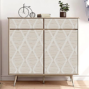 Modern Stripe Peel and Stick Wallpaper Beige and White Contact Paper 17.7” x 78.7” Geometric Wallpaper Self Adhesive Wallpaper Removable Decorative Wallpaper for Bedroom Drawers Cabinets Decor Vinyl