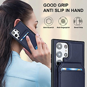 Ｈａｖａｙａ for Galaxy S23 Ultra case magsafe Compatible Samsung Galaxy S23 Ultra case Magnetic with Card Holder S23 Ultra Leather Phone case Magnetic Wallet Detachable for Men-Blue