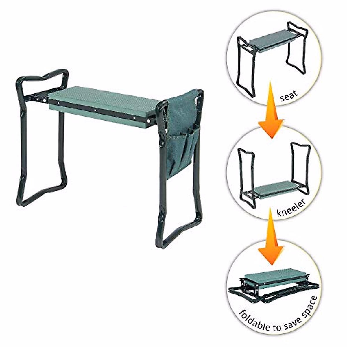 HAOJU Folding Sturdy Garden Seat with Bonus Tool Pouch and Widen Soft EVA Foam Pad, Outdoor Lawn Bench Chair/Stool for Protects Knees or Rest