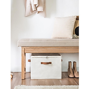 StorageWorks Shoe Organizer for Closet, Fabric Shoe Storage Bins with Clear Cover, Adjustable Dividers for Shoe Storage, Beige, 1-Pack, Shoe Cube Organizer Fits up to 16 Pairs