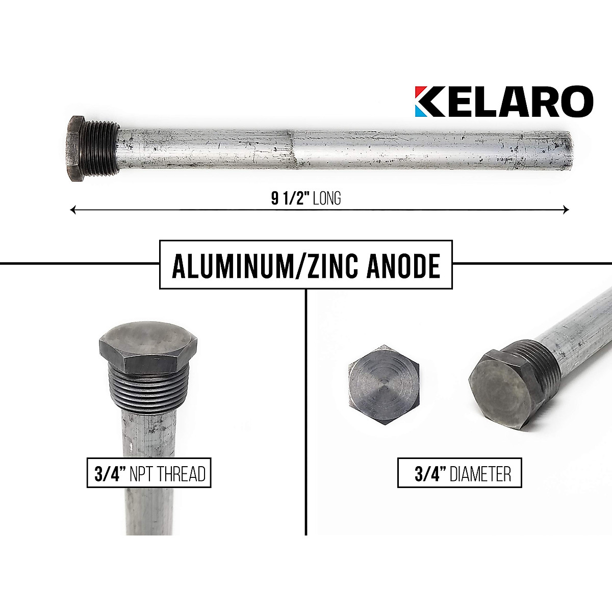RV Water Heater Aluminum Zinc Anode Rod by Kelaro - Fits Suburban and Mor-Flo Camper Water Heaters