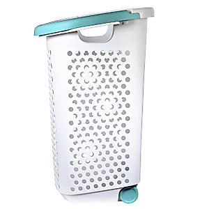 Nsngxus 2 Bushel Rolling Plastic Laundry Hamper with Pop-up Handle, White