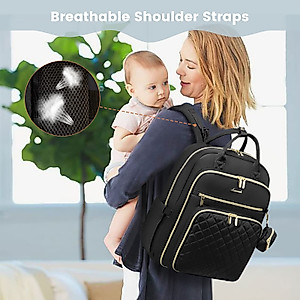 LOVEVOOK Baby Diaper Bag,Waterproof Diaper Backpack with USB Charging Port for Baby, Large Capacity Fit for 15.6 inch Laptop, Black