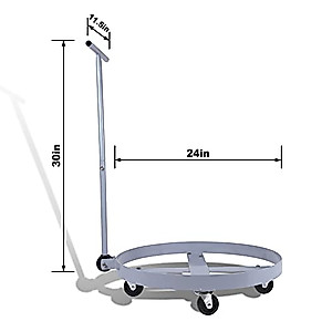 Wefrib 55 Gallon Drum Dolly 1000 Pound Drum Cart Multi Purpos Barrel Dolly Cart with Ajustable Handle Steel Frame Dolly with 4 Swivel Casters Wheel Non Tipping Hand Truck Capacity Dollies(Grey)
