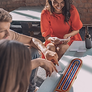 ropoda Cribbage Board Game, Classic 3 Track Board with 9 Cribbage Pegs, A Deck of Playing Cards and Storage Area, Portable and Foldable Wooden Board Game