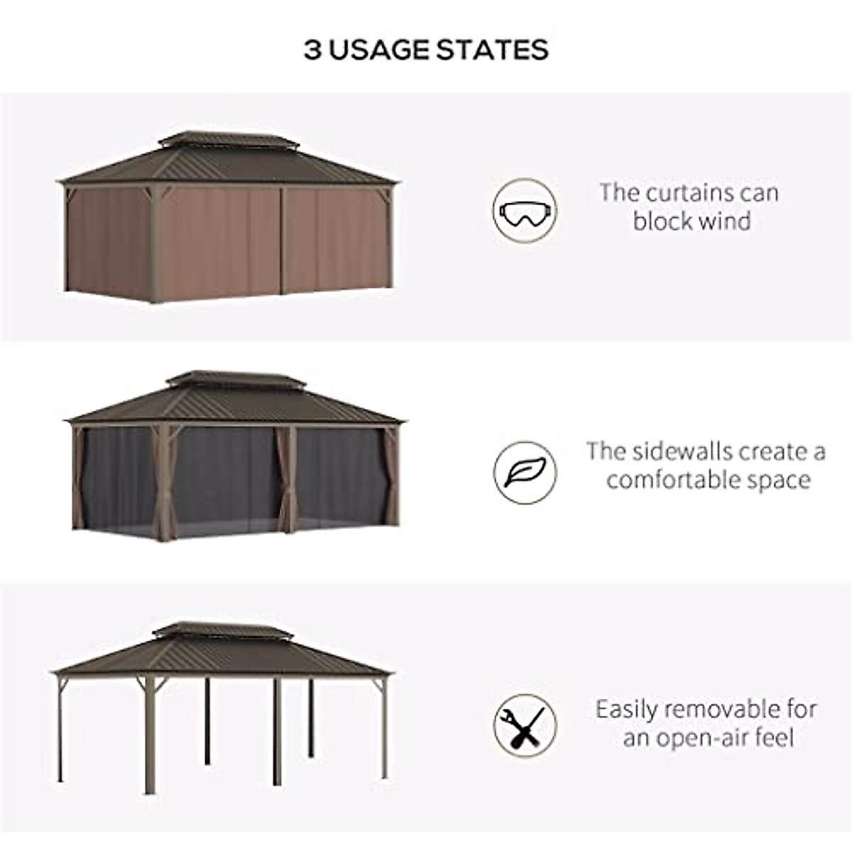ZHYHSM-111 Hardtop Gazebo with Privacy Curtains Outdoor Canopy Gazebo with Aluminum Frame for Sun-Shade Gardens, Patios, Backyards