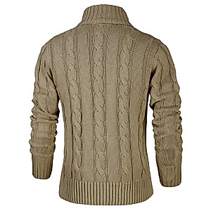 NITAGUT Mens Long Sleeve Stand Collar Cardigan Sweaters Button Down Cable Knitted Sweater,Khaki,Large