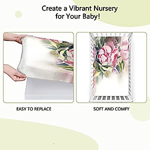 Peony Themed Fitted Crib Sheet,Standard Crib Mattress Fitted Sheet Soft Toddler Mattress Sheet Fitted-Crib Mattress Sheet or Toddler Bed Sheet,28“ x52“,Dark Pink Slate Brown Dusk and Dried Rose