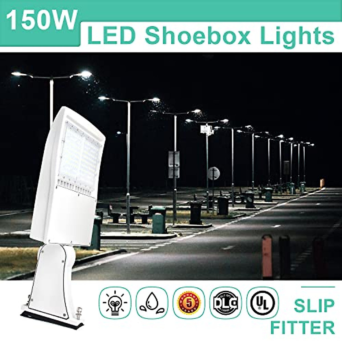 150W LED Parking Lot Light 21000 LM, 5000K 1-10V Dimmable LED Shoebox Pole Area Light (600W MH Equiv), Direct Arm Mount IP65 Waterproof 100-277V AC, UL&DLC, White (Direct Arm Mount, 150Watts)