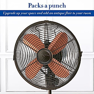 DecoBREEZE Pedestal Standing Fan, 3 Speed Oscillating Fan with Adjustable Height, Kipling, Antique Fan, 16 inches