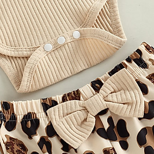 Newborn Baby Girl Clothes Set Ribbed Long Sleeve Ruffle Romper Bell-Bottom Pants Headband Set 3Pcs Fall Winter Outfits (A-Beige, 6-9 Months)